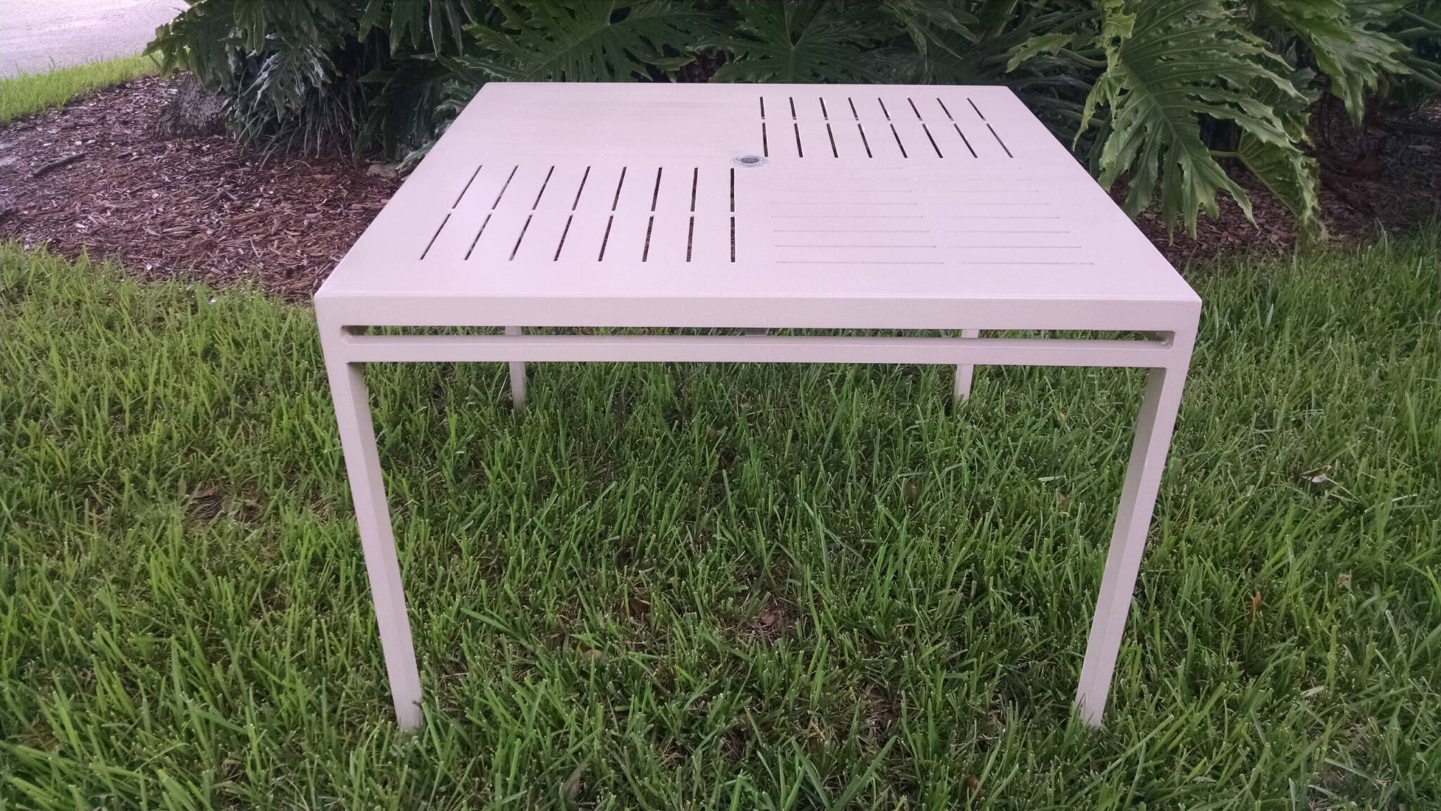 Alpha Square Dining Table with Press Break Aluminum Top – Out Design Group